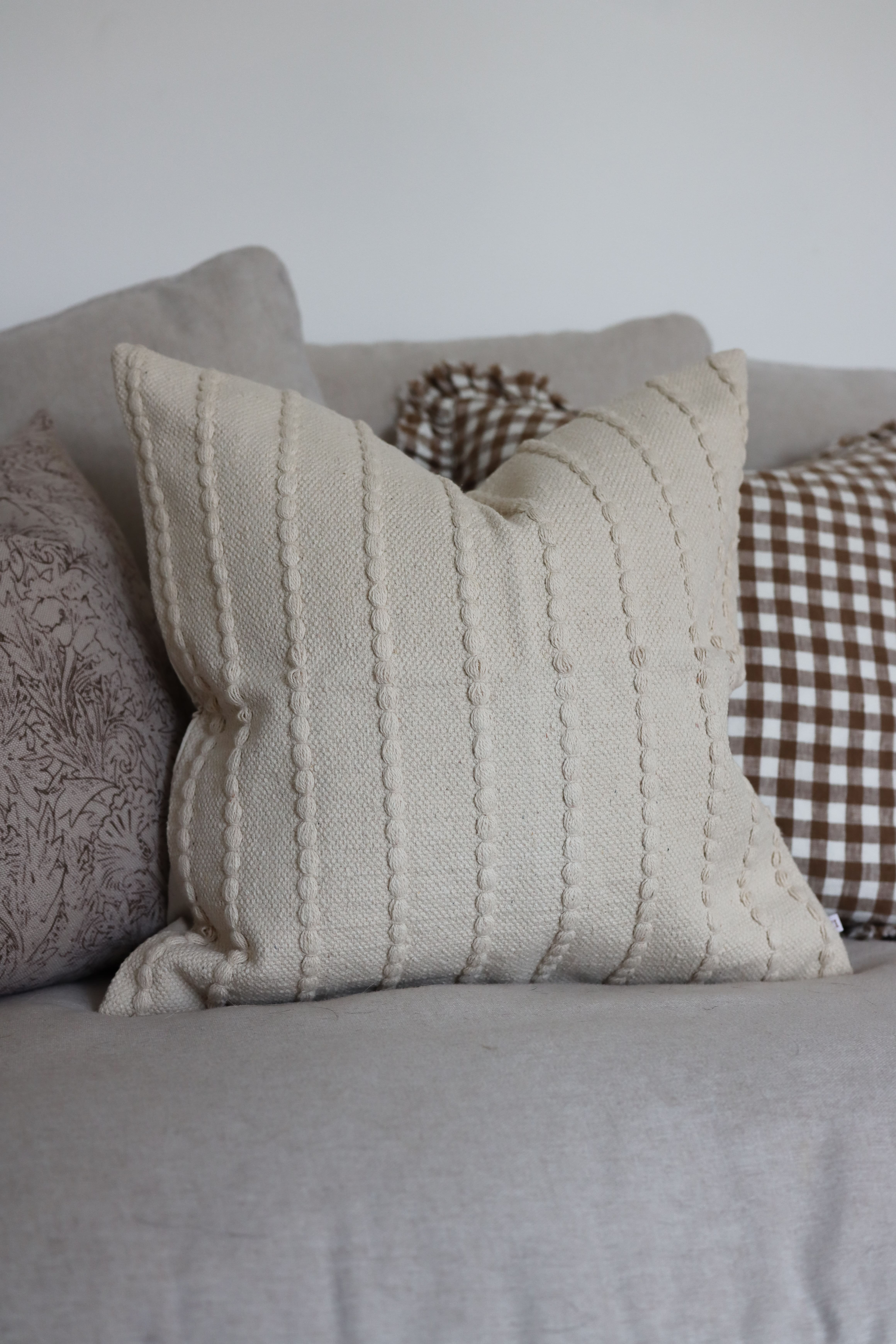 India Cream Textured Stripe Cushion • Ellenvale Interiors