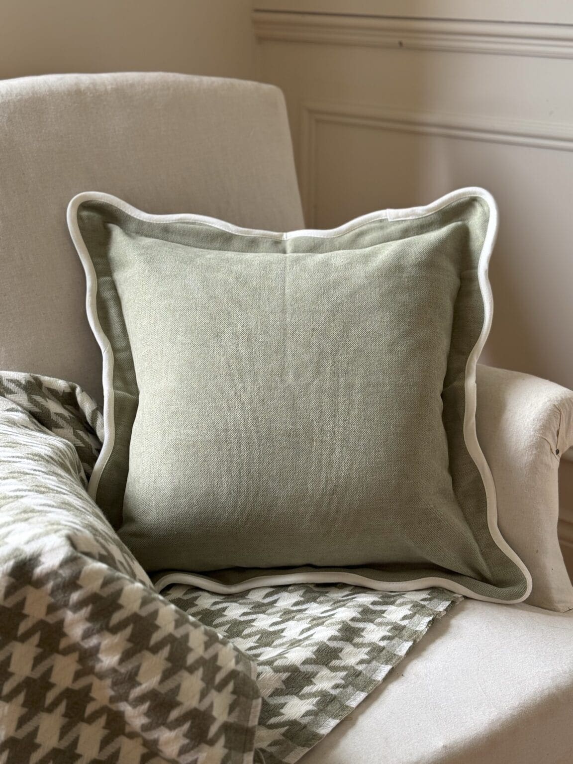 Chloe Sage Scalloped Edge Cushion • Ellenvale Interiors
